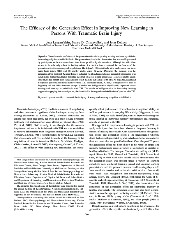 (PDF) The efficacy of the generation effect in improving new learning ...