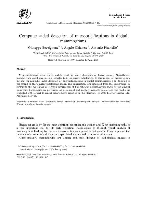 Pdf Computer Aided Detection Of Microcalcifications In Digital Mammograms