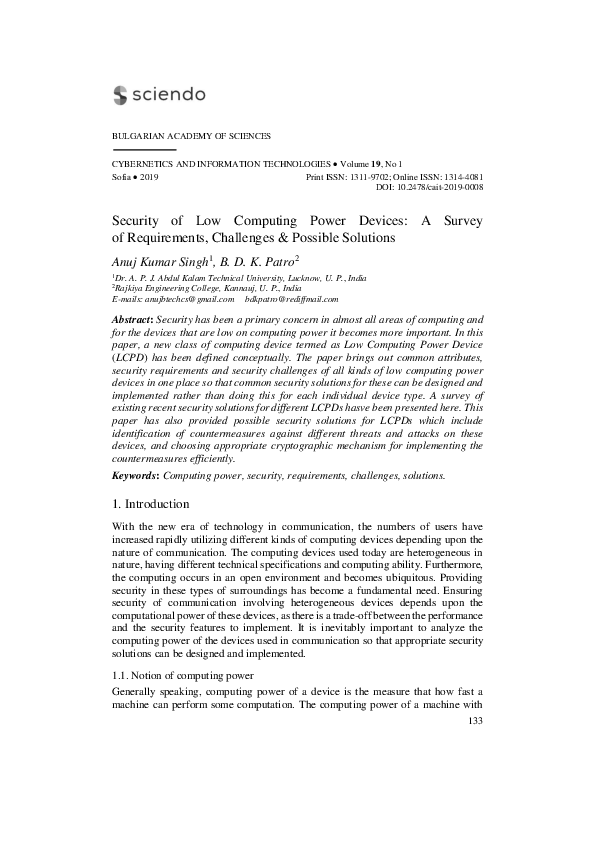 (PDF) Security of Low Computing Power Devices: A Survey of Requirements ...