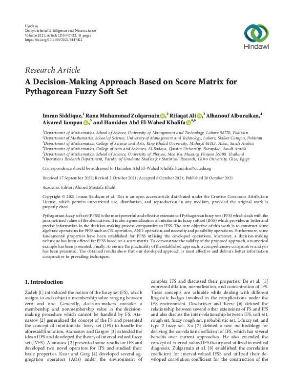 (PDF) A Decision-Making Approach Based on Score Matrix for Pythagorean ... (PDF) A Decision-Making Approach Based on Score Matrix for Pythagorean ...