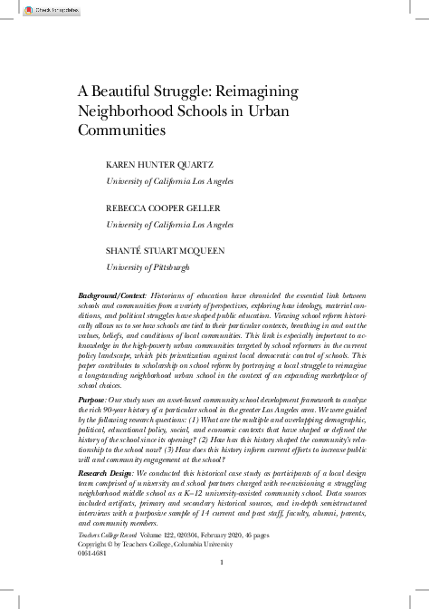 (PDF) A Beautiful Struggle: Reimagining Neighborhood Schools in Urban ...