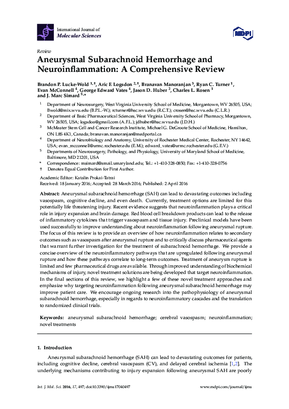 (PDF) Aneurysmal Subarachnoid Hemorrhage and Neuroinflammation: A Comprehensive Review