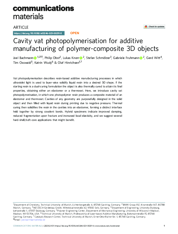 (PDF) Cavity vat photopolymerisation for additive manufacturing of ...