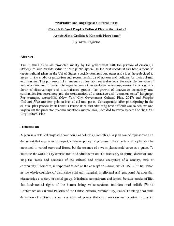 (PDF) "Narrative and language of Cultural Plans: CreateNYC and Peoples ...