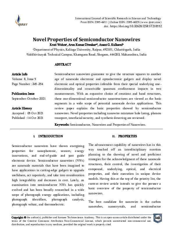 (PDF) Novel Properties of Semiconductor Nanowires