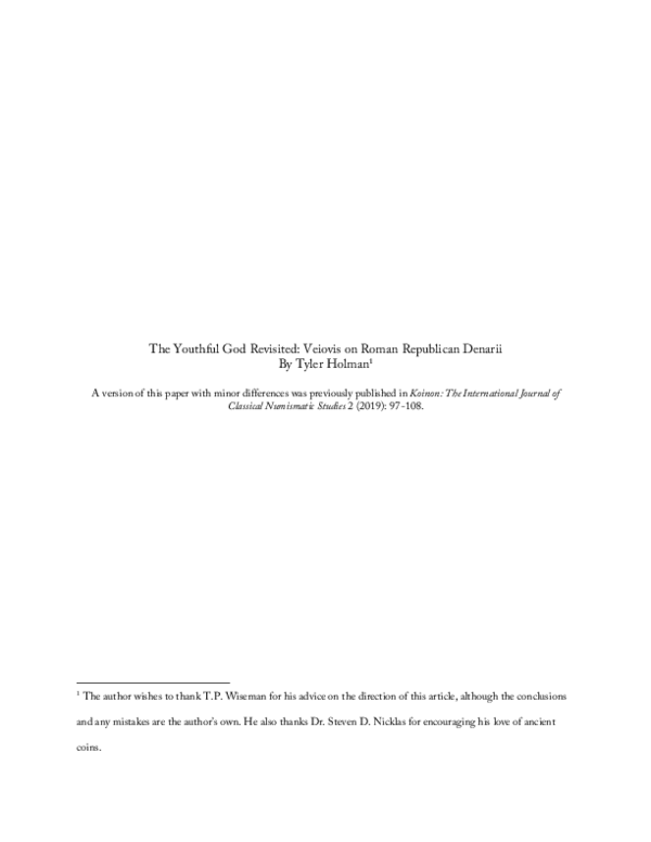 (PDF) Veiovis: The Youthful God Revisited