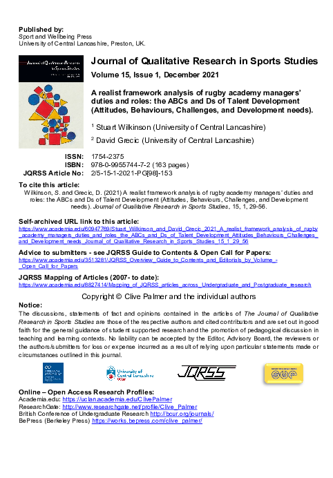 (PDF) Stuart Wilkinson and David Grecic (2021) A realist framework ...