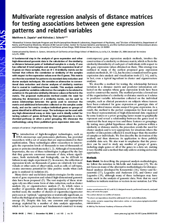 (PDF) Multivariate regression analysis of distance matrices for testing ...