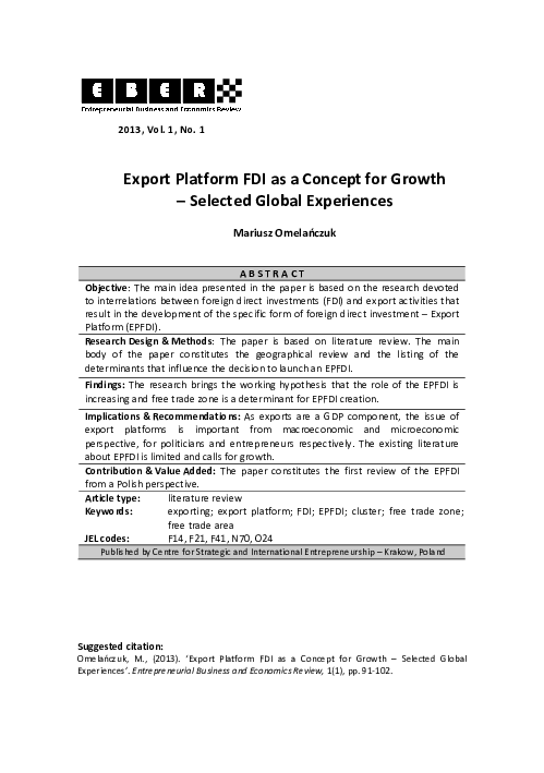 (PDF) Export Platform FDI as a Concept for Growth – Selected Global ...