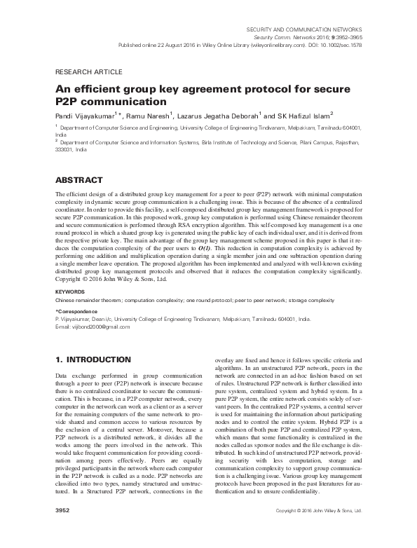 (PDF) An efficient group key agreement protocol for secure P2P communication