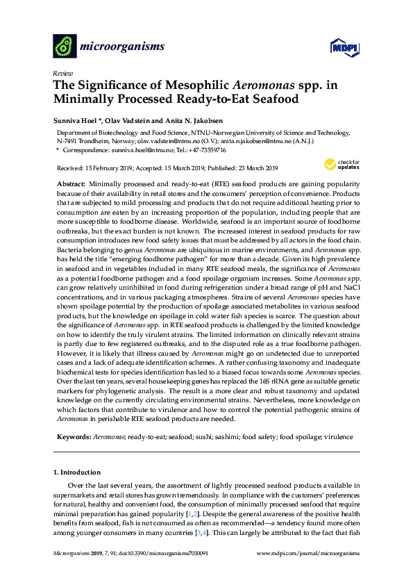 Pdf The Significance Of Mesophilic Aeromonas Spp In Minimally