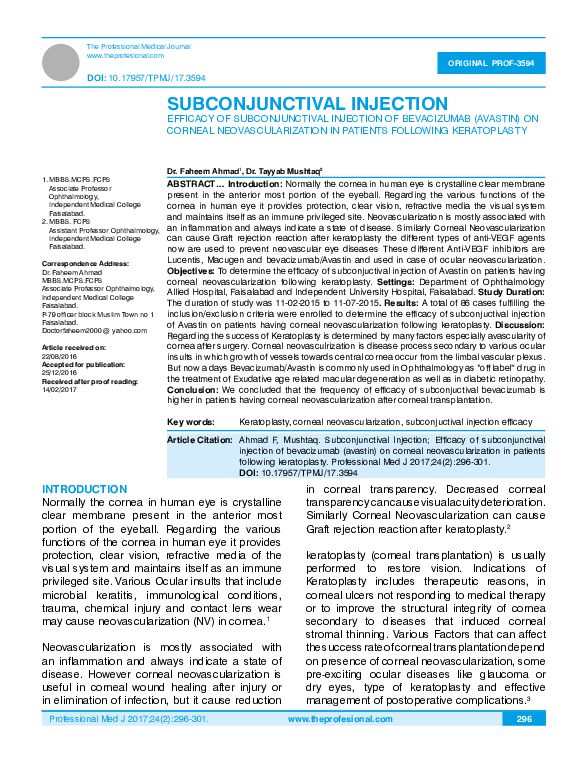 (PDF) Subconjunctival Injection Efficacy of Subconjunctival Injection ...