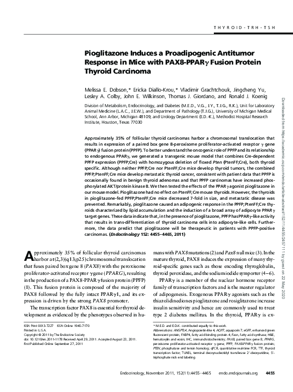 (PDF) Pioglitazone Induces a Proadipogenic Antitumor Response in Mice with PAX8-PPAR Fusion ...