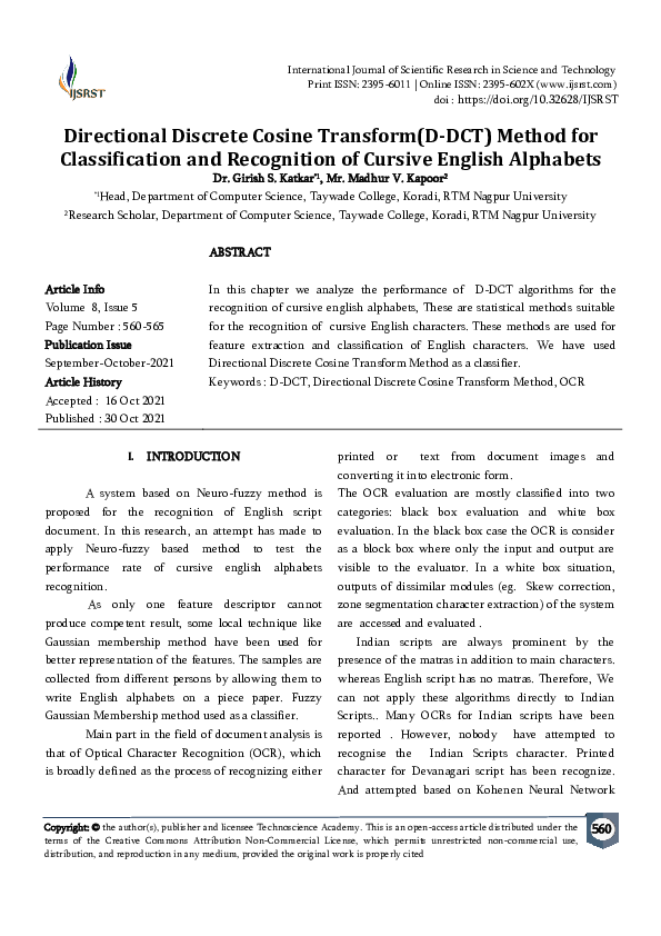 (PDF) Directional Discrete Cosine Transform(D-DCT) Method for Classification and Recognition of ...