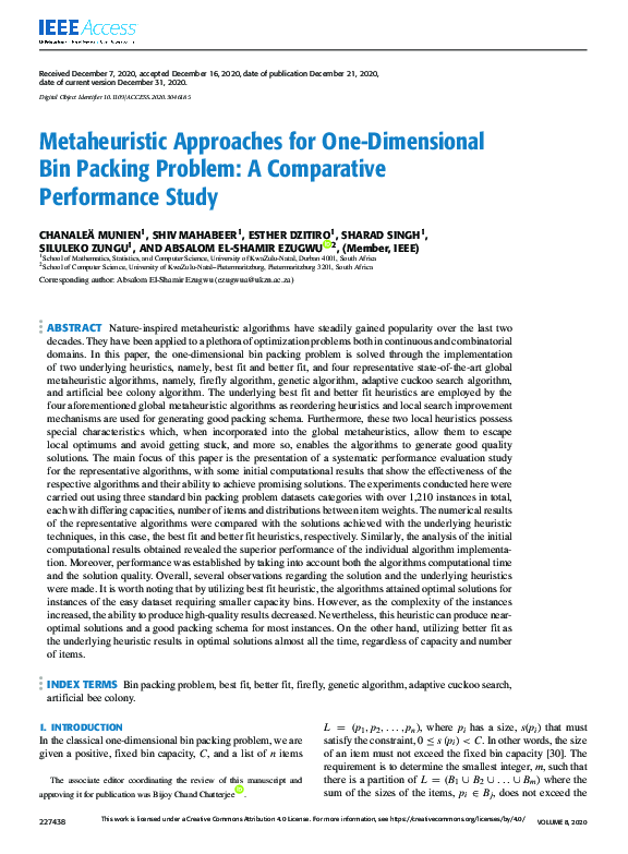 (PDF) Metaheuristic Approaches for One-Dimensional Bin Packing Problem: A Comparative ...