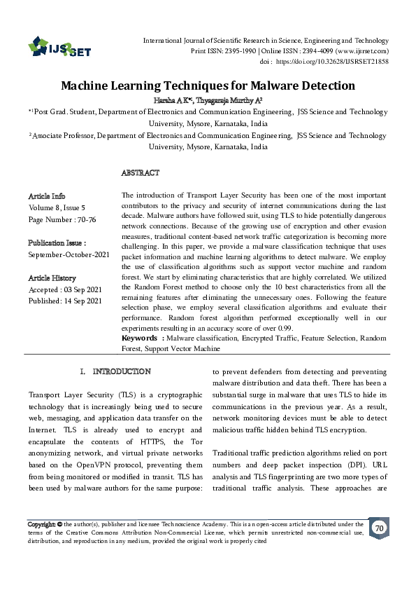 (PDF) Machine Learning Techniques for Malware Detection