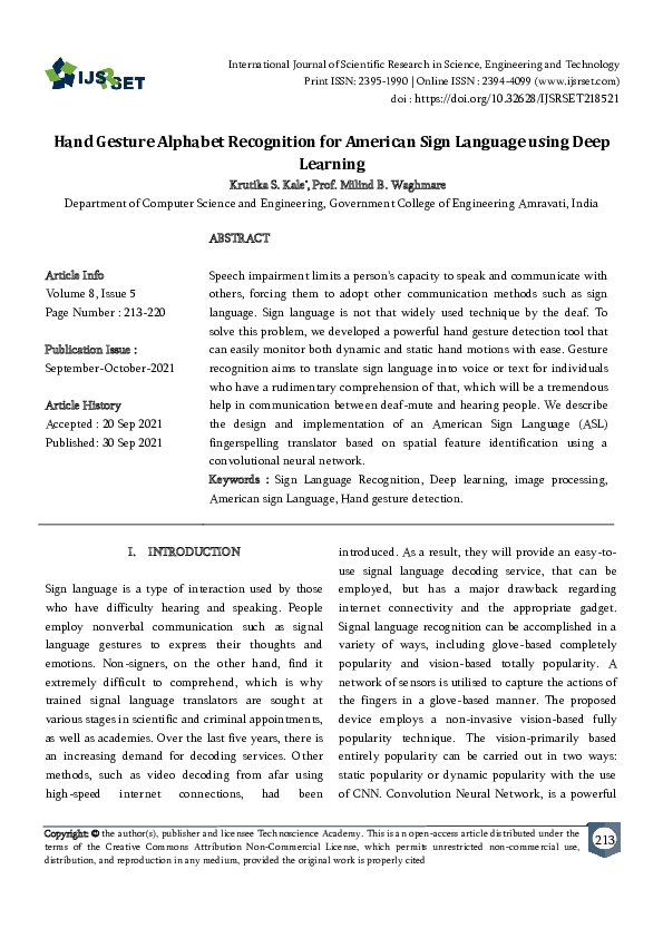 (PDF) Hand Gesture Alphabet Recognition for American Sign Language ...