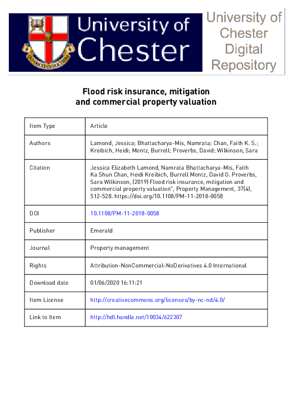 (PDF) Flood risk insurance, mitigation and commercial property valuation