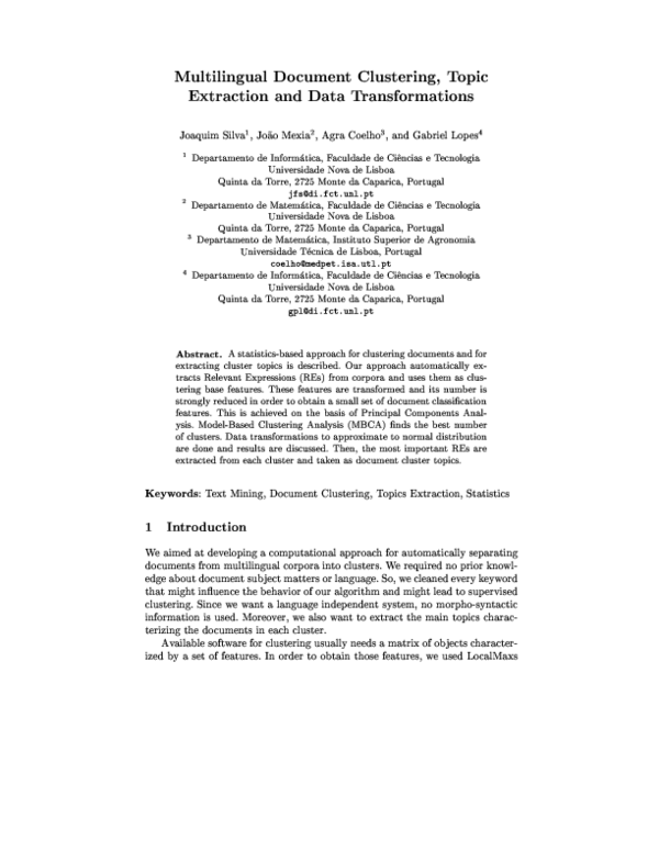 Pdf Multilingual Document Clustering Topic Extraction And Data
