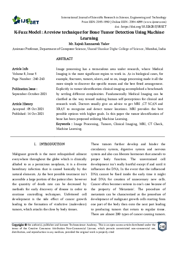 (PDF) K-Fuzz Model : A review technique for Bone Tumor Detection Using Machine Learning
