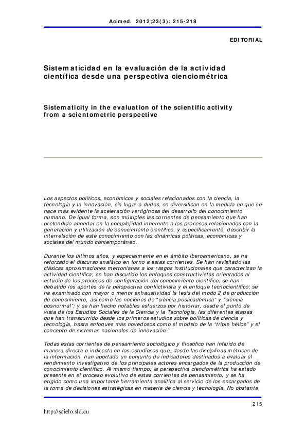 (PDF) Sistematicidad en la evaluación de la actividad científica desde una perspectiva ...