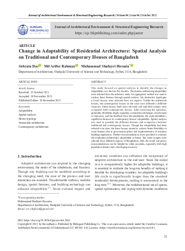 (PDF) Change in Adaptability of Residential Architecture: Spatial ...