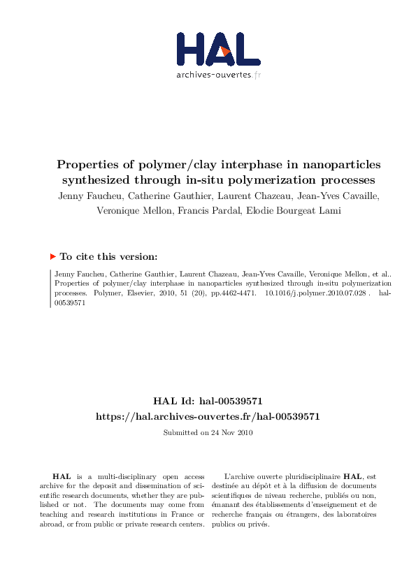 (PDF) Properties of polymer/clay interphase in nanoparticles ...