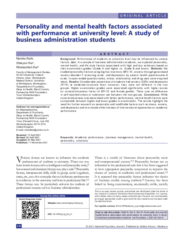 (PDF) Personality and mental health factors associated with performance ...