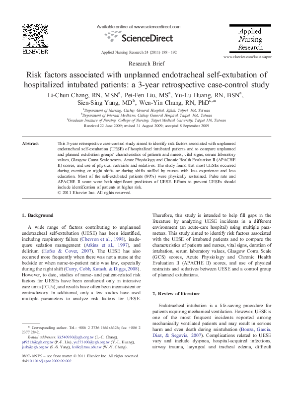 (PDF) Risk factors associated with unplanned endotracheal self ...
