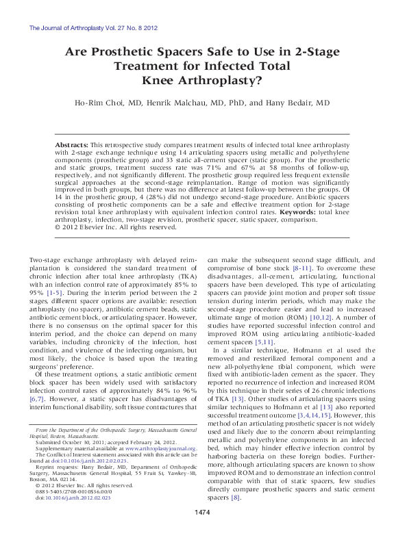 (PDF) Are Prosthetic Spacers Safe to Use in 2-Stage Treatment for ...