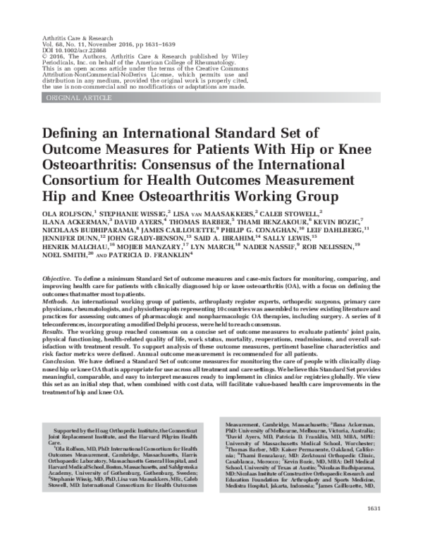 (PDF) Defining an International Standard Set of Outcome Measures for ...