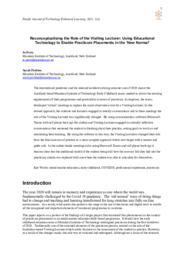 (PDF) Reconceptulising the Role of the Visiting Lecturer