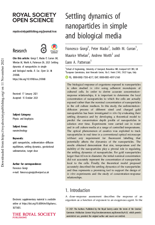 (PDF) Settling dynamics of nanoparticles in simple and biological media