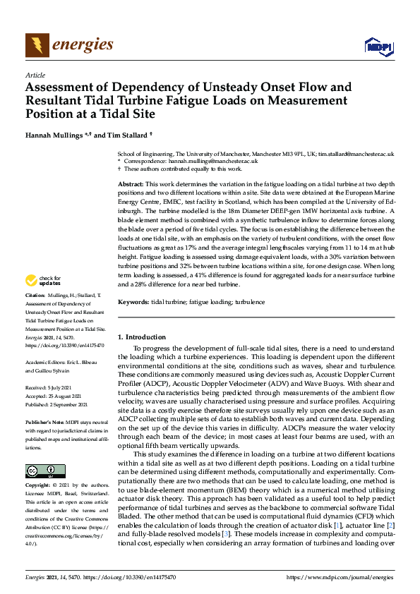 (PDF) Assessment of Dependency of Unsteady Onset Flow and Resultant Tidal Turbine Fatigue Loads ...