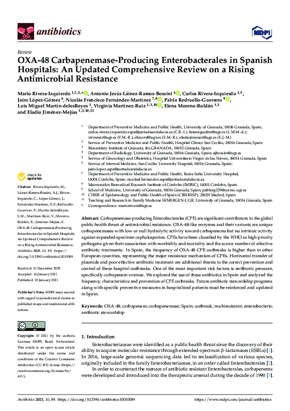 (PDF) OXA-48 Carbapenemase-Producing Enterobacterales in Spanish ...