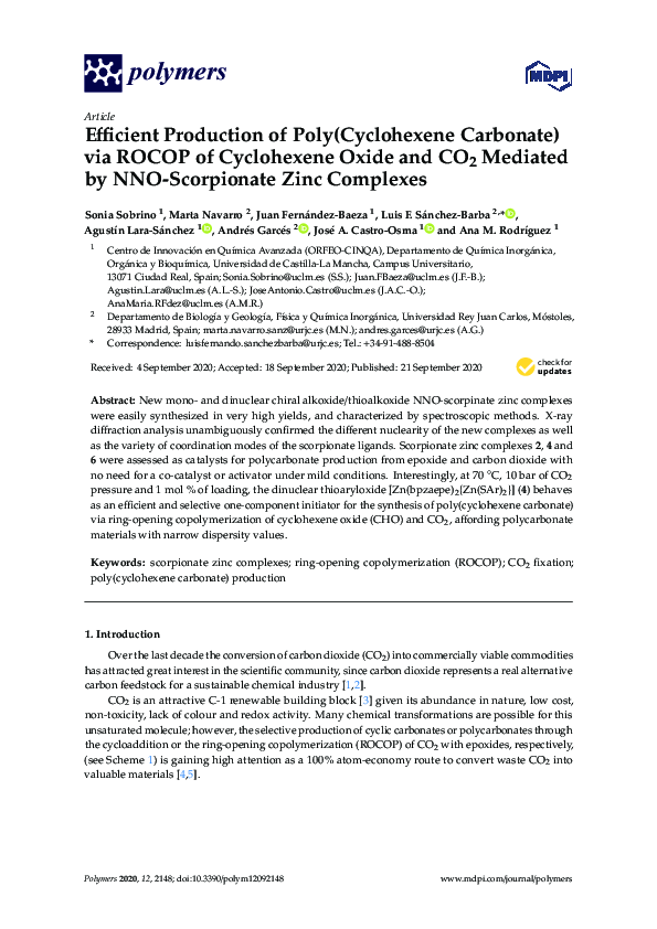 (PDF) Efficient Production of Poly(Cyclohexene Carbonate) via ROCOP of ...