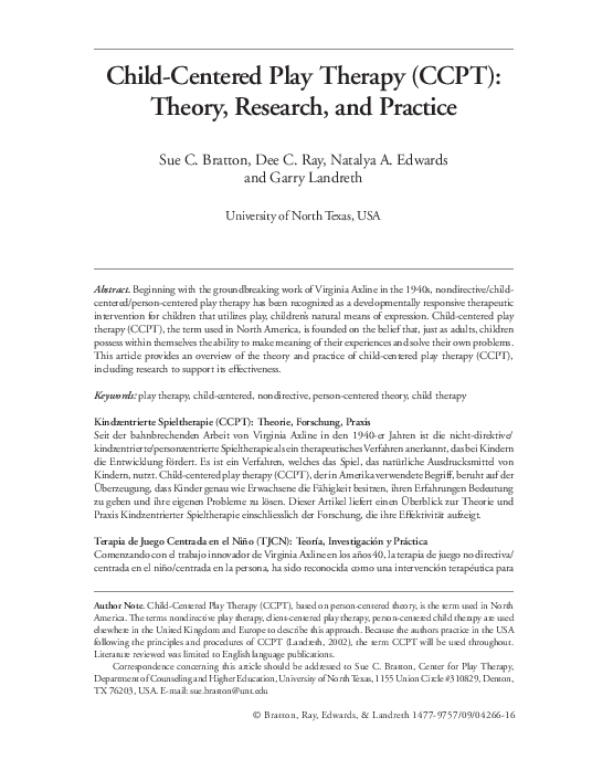 (PDF) Child-Centered Play Therapy (CCPT): Theory, Research, and Practice