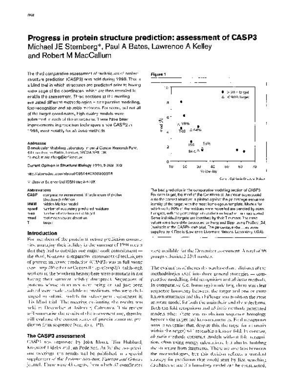 Pdf Progress In Protein Structure Prediction Assessment Of Casp3