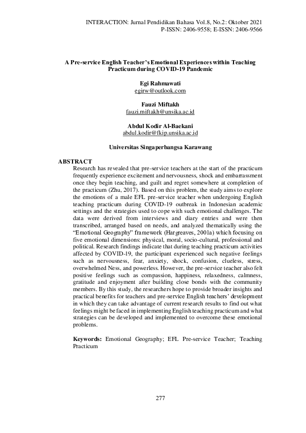 (PDF) A A Pre-service English Teacher’s Emotional Experiences within ...