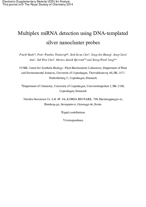 Pdf In Solution Multiplex Mirna Detection Using Dna Templated Silver