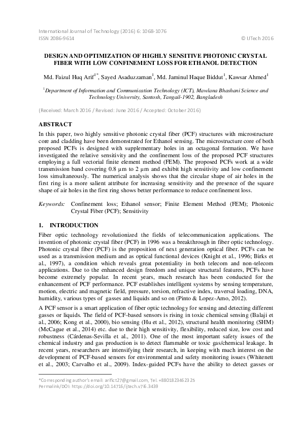 Pdf Design And Optimization Of Highly Sensitive Photonic Crystal