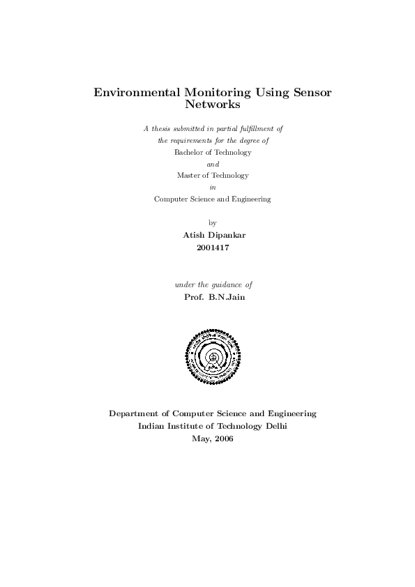 (PDF) Environmental Monitoring Using Sensor Networks