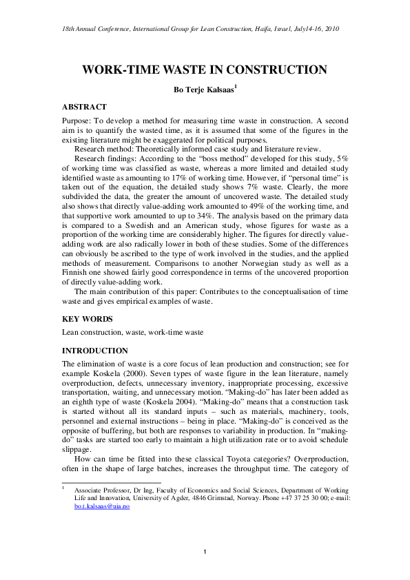 (PDF) Work-Time Waste in Construction