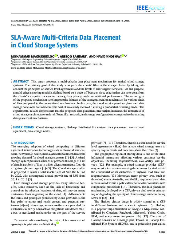 (PDF) SLA-Aware Multi-Criteria Data Placement in Cloud Storage Systems