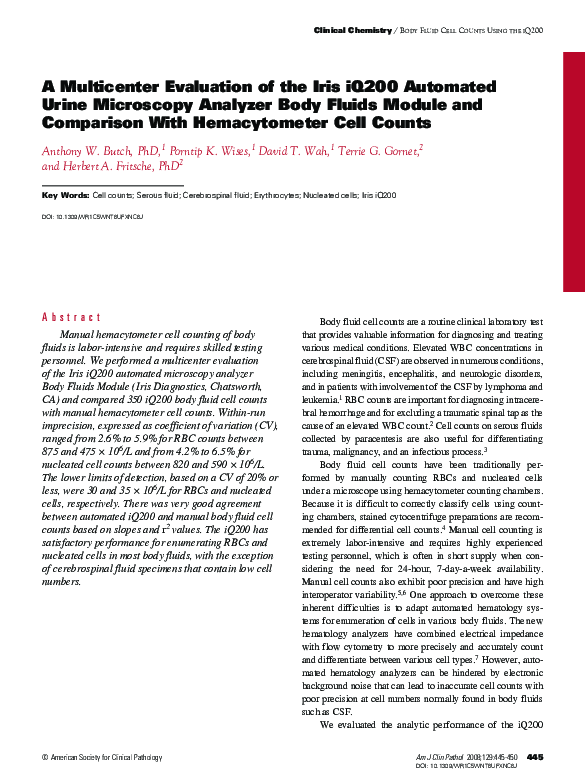 (PDF) A Multicenter Evaluation of the Iris iQ200 Automated Urine ...