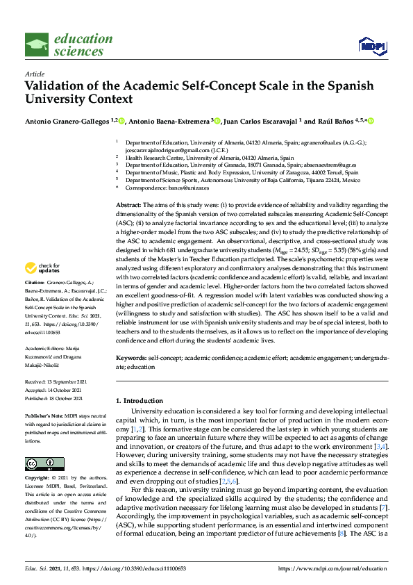 (PDF) Validating Academic Self-Concept in Spanish Universities