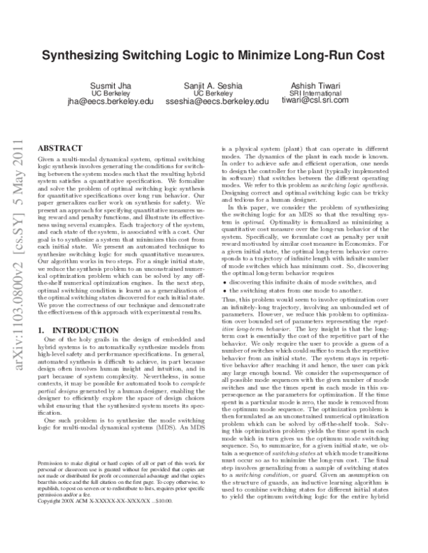 (PDF) Synthesizing Switching Logic to Minimize Long-Run Cost