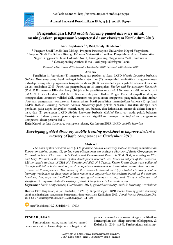(PDF) Pengembangan LKPD mobile learning guided discovery untuk meningkatkan penguasaan ...