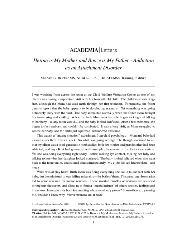 (PDF) Heroin is My Mother and Booze is My Father - Addiction as an ...
