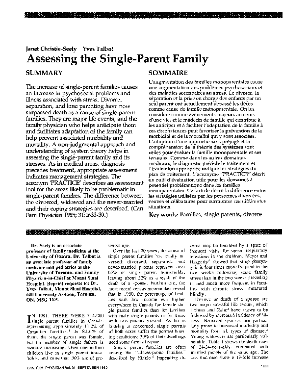 (PDF) Assessing The Single-Parent Family